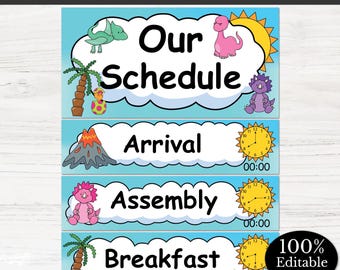 Classroom Schedule Cards With Clock, Jungle Safari Classroom, Editable ...