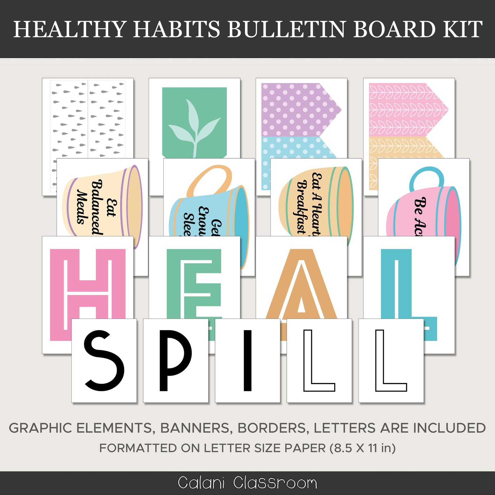 Healthy Habits Bulletin Board Kit, Healthy Habits School, Classroom ...