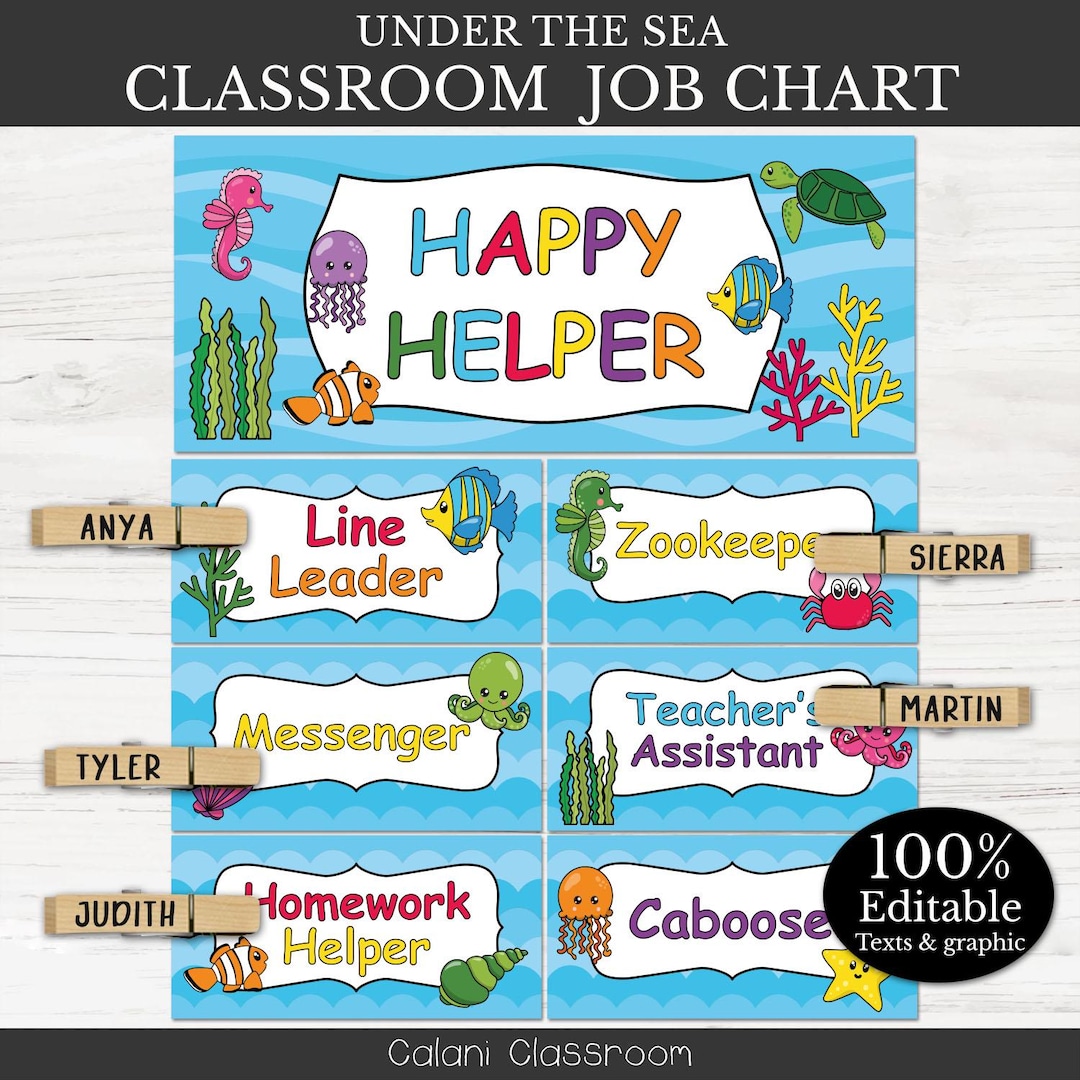 Classroom Jobs Chart, Ocean Classroom, Editable Classroom Job Cards ...