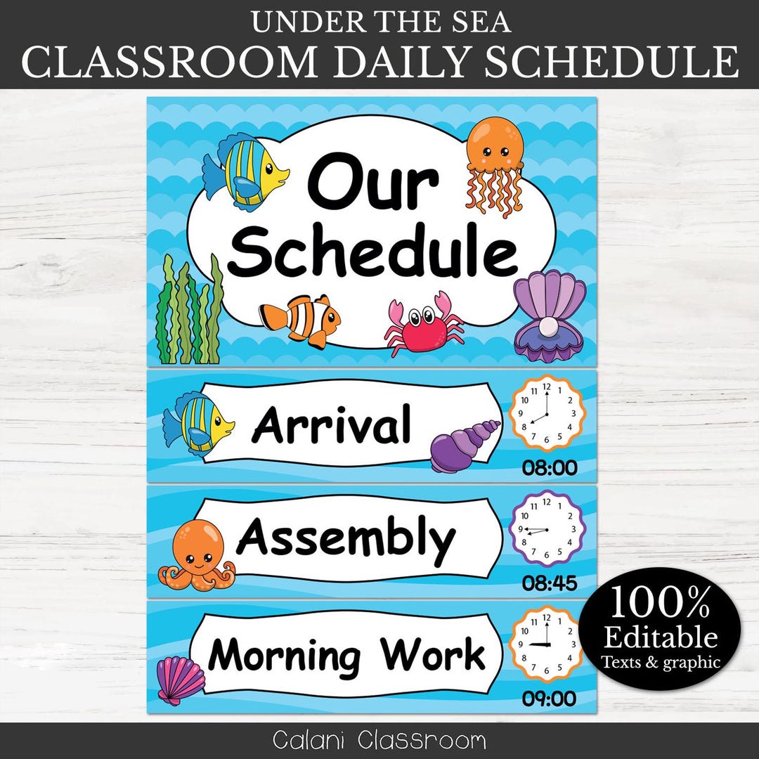 Classroom Schedule Cards With Clock, Ocean Classroom Theme, Editable ...