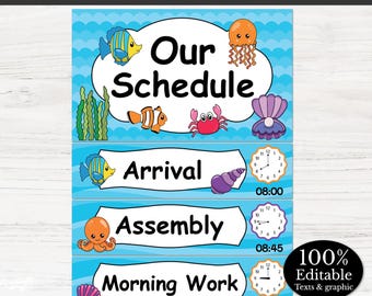 Classroom Schedule Cards With Clock, Jungle Safari Classroom, Editable ...