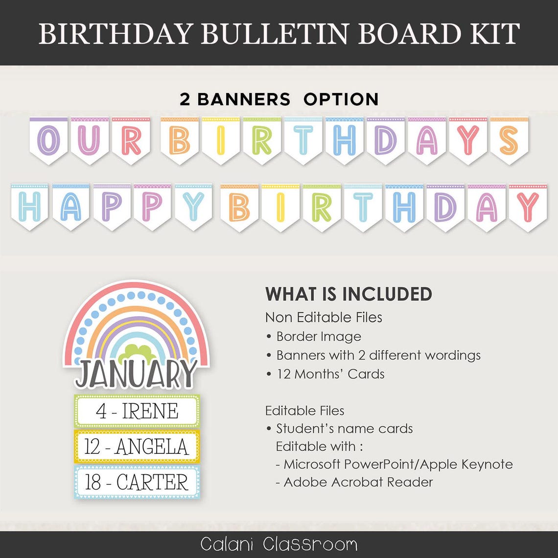 Birthday Board Classroom Decor, Rainbow Classroom Theme, Editable ...