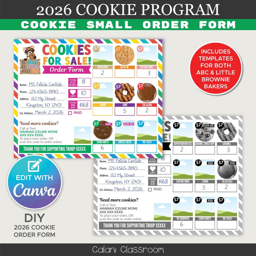 2026 Cookie Small Order Form, DIY Editable Cookie Marketing Kit for ...