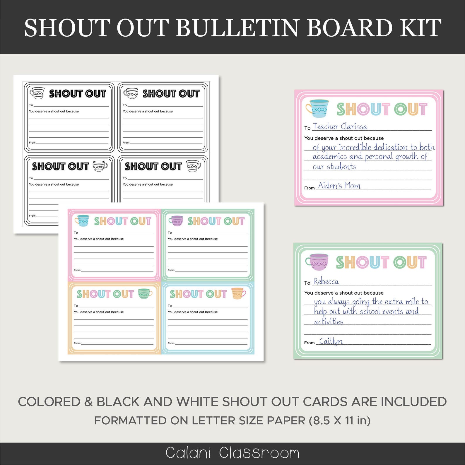 Staff Shout Out Bulletin Board Kit in Calming Tea-riffic Theme (digital ...