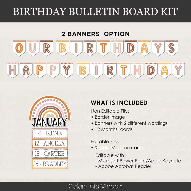 Birthday Board Classroom Decor, Rainbow Classroom Theme, Editable ...