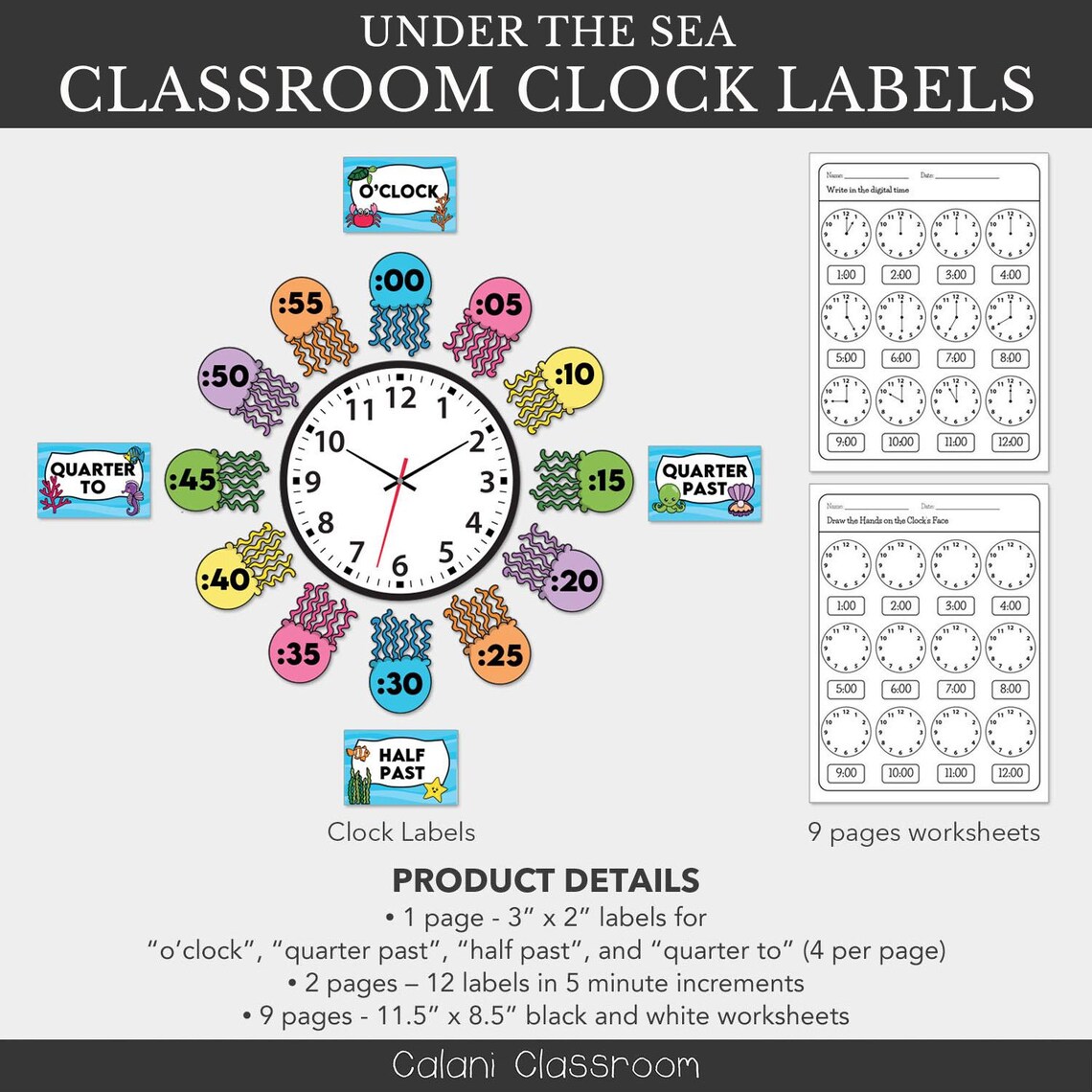 Clock Label Classroom Decoration, Ocean Classroom Theme, Telling Time ...