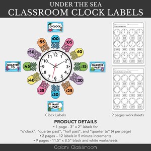 Clock Label Classroom Decoration, Ocean Classroom Theme, Telling Time ...