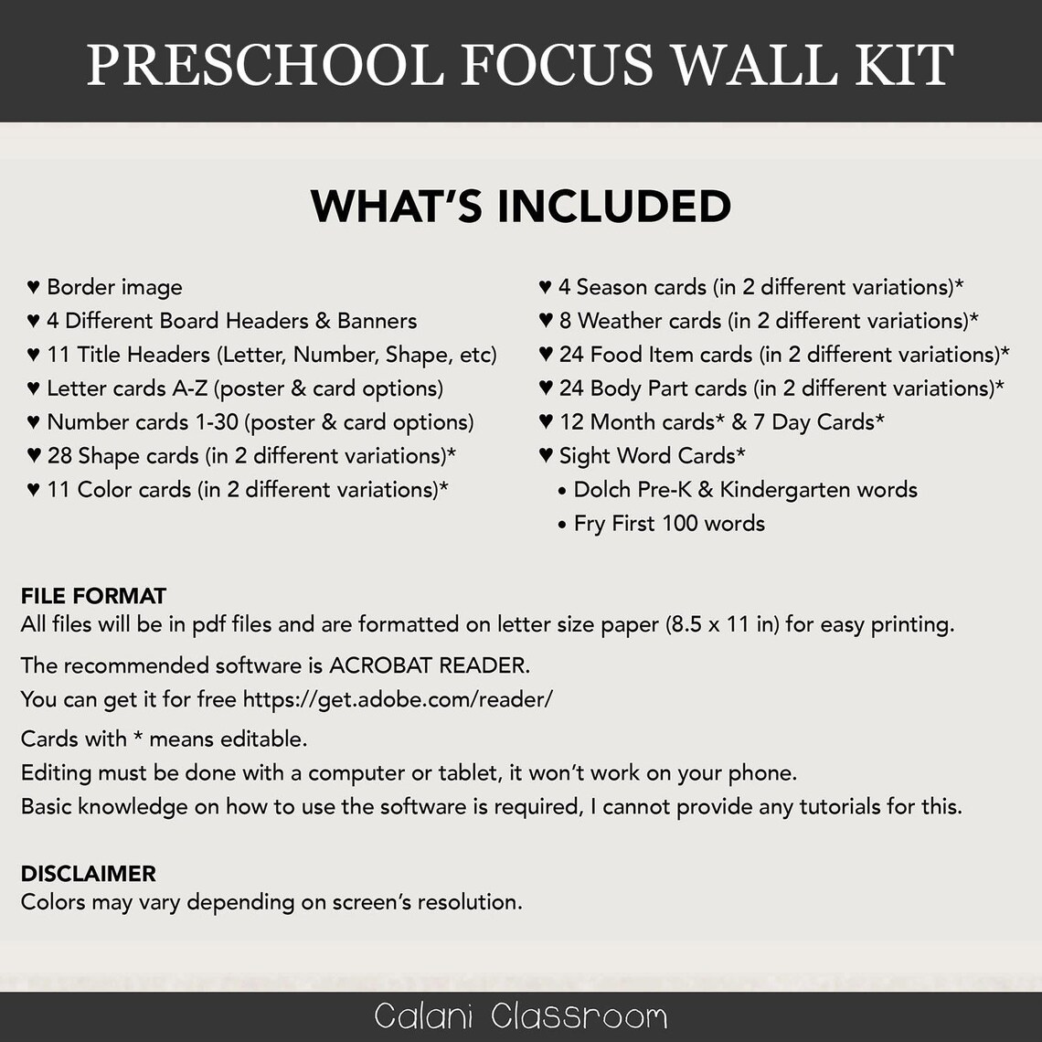 Preschool Focus Wall Template, Preschool Learning Wall, Classroom ...