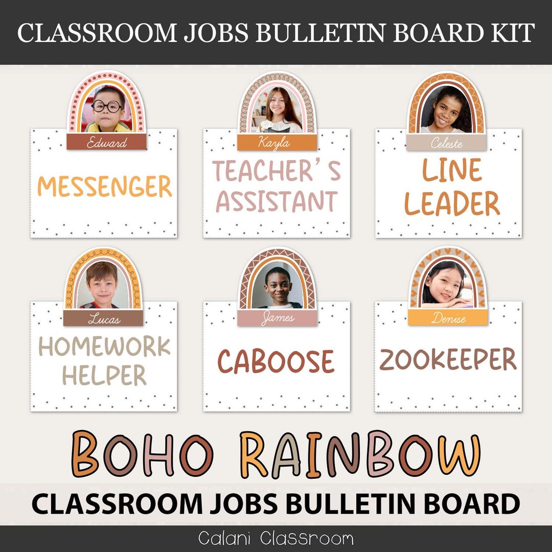 Rainbow Classroom Jobs Display, Classroom Job Chart, Boho Rainbow Job ...