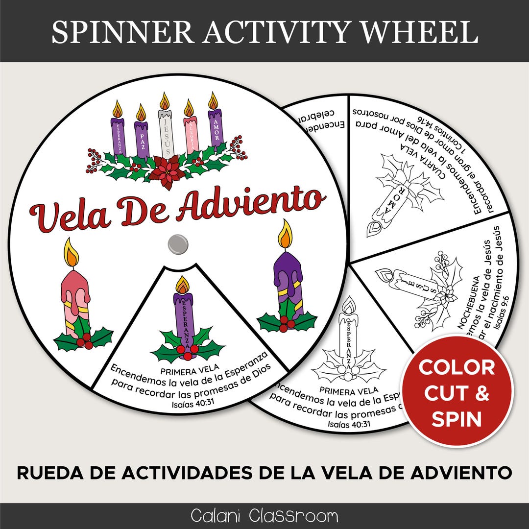 Christmas Advent Candle Activity Wheel in Spanish, Catholic Holiday ...
