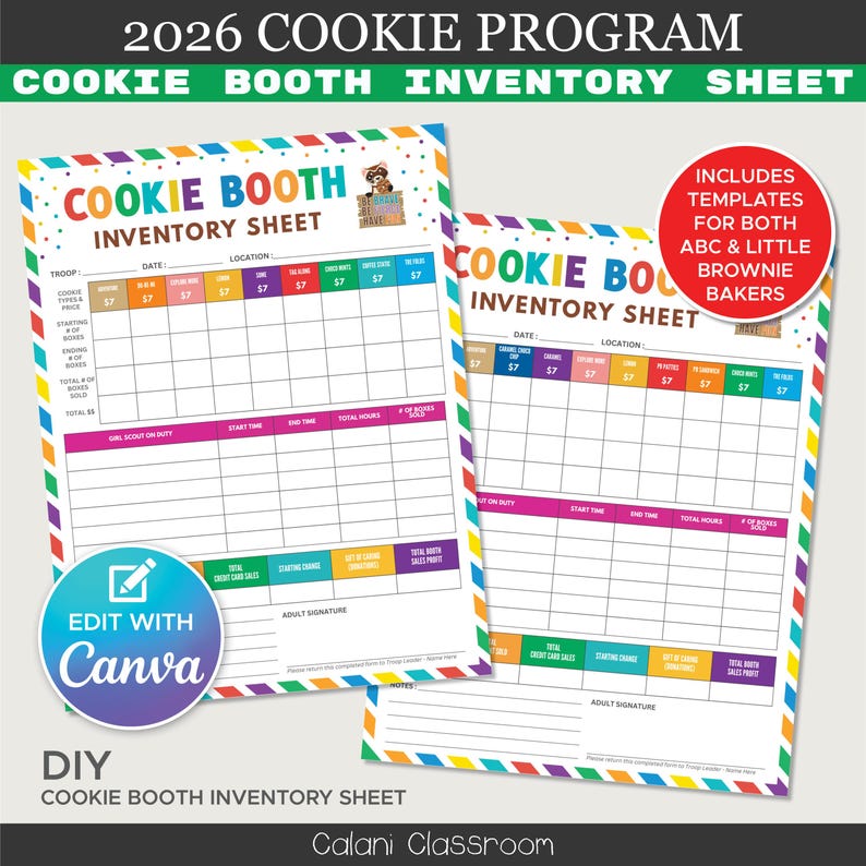 2026 Cookie Booth Inventory List, DIY Editable Cookie Marketing Kit for ...