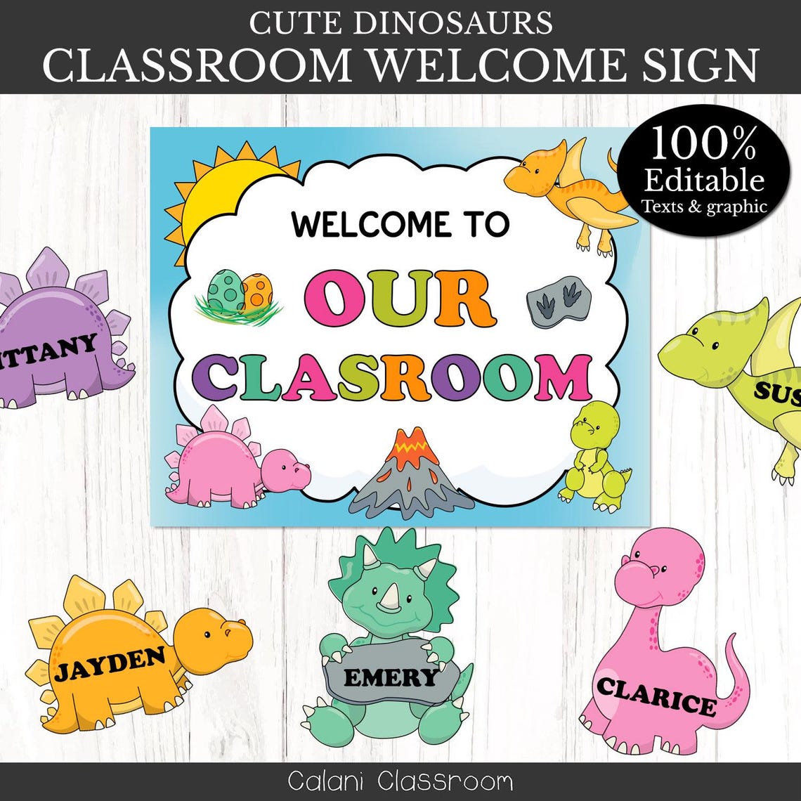 Classroom Welcome Sign, Dinosaur Classroom Door Sign, Welcome to Our ...