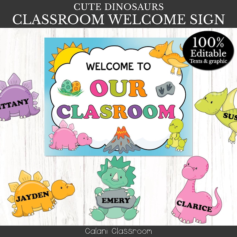 Classroom Welcome Sign, Dinosaur Classroom Door Sign, Welcome to Our ...