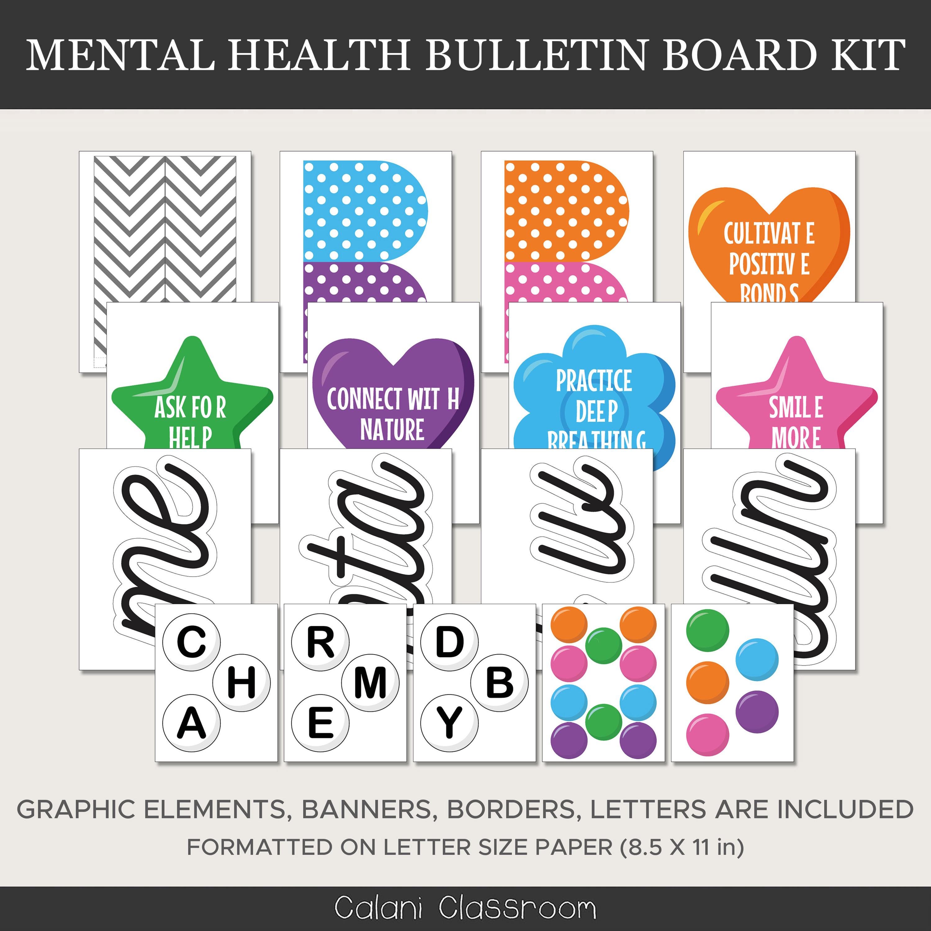 Mental Health Bulletin Board Kit, Mental Wellness Habits, Classroom ...