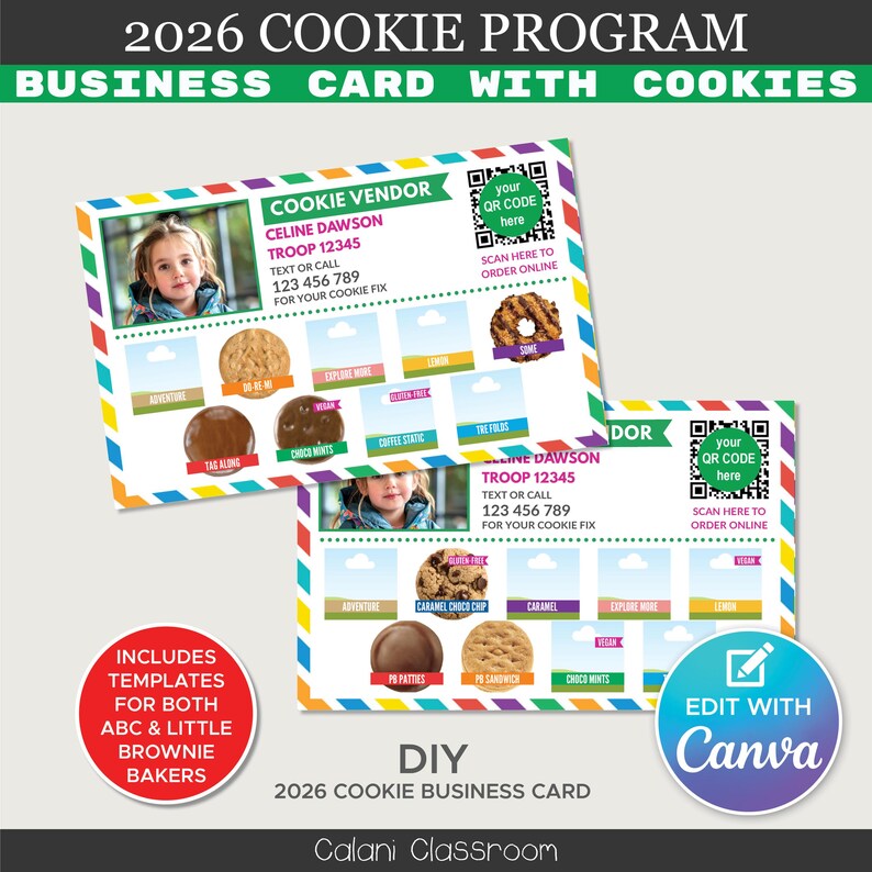 2026 Cookie Business Card, DIY Editable Cookie Marketing Kit for Scout ...