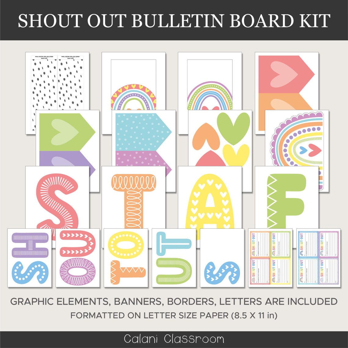 Staff Shout Out Bulletin Board Kit in Pastel Boho Rainbow Theme ...
