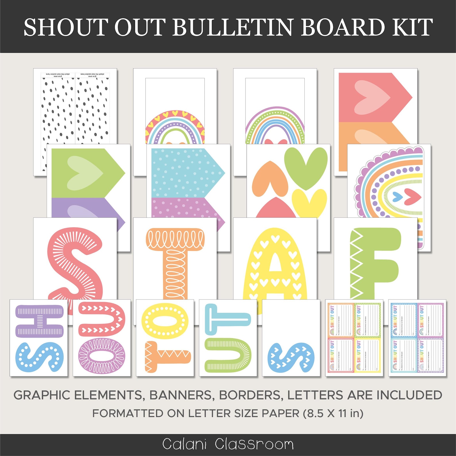 Staff Shout Out Bulletin Board Kit in Pastel Boho Rainbow Theme ...
