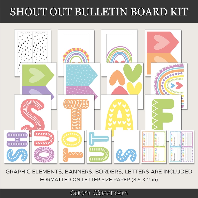 Staff Shout Out Bulletin Board Kit in Pastel Boho Rainbow Theme ...