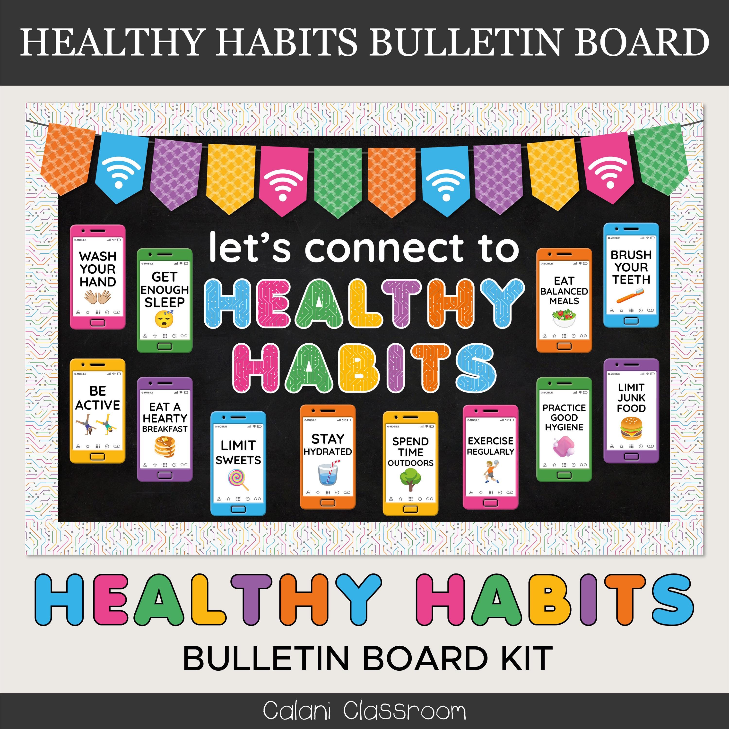 Healthy Habits Bulletin Board - Cellphone Theme Health Board Nurse ...