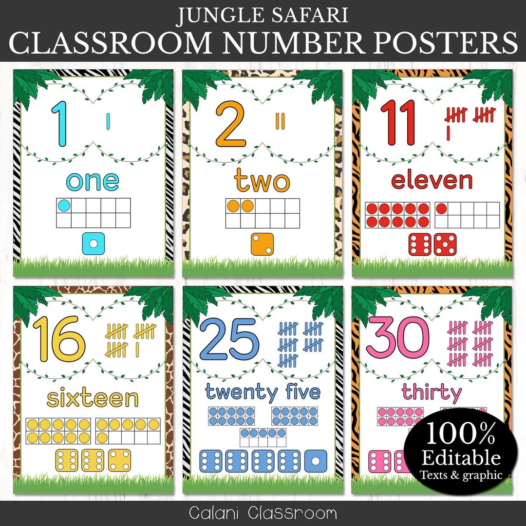 Number Classroom Poster, Jungle Classroom Theme, Editable Math Poster ...