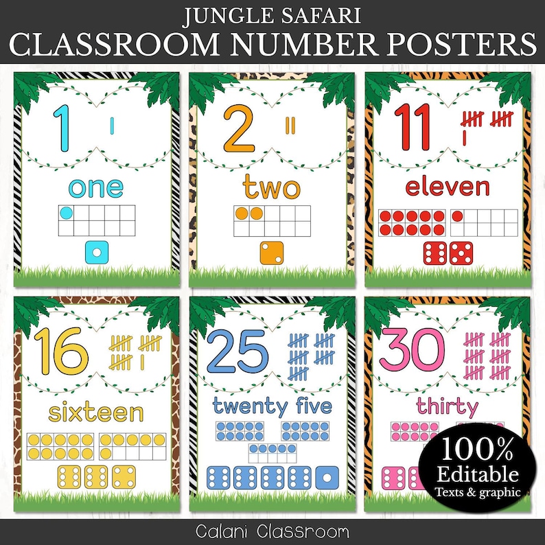 Number Classroom Poster, Jungle Classroom Theme, Editable Math Poster ...