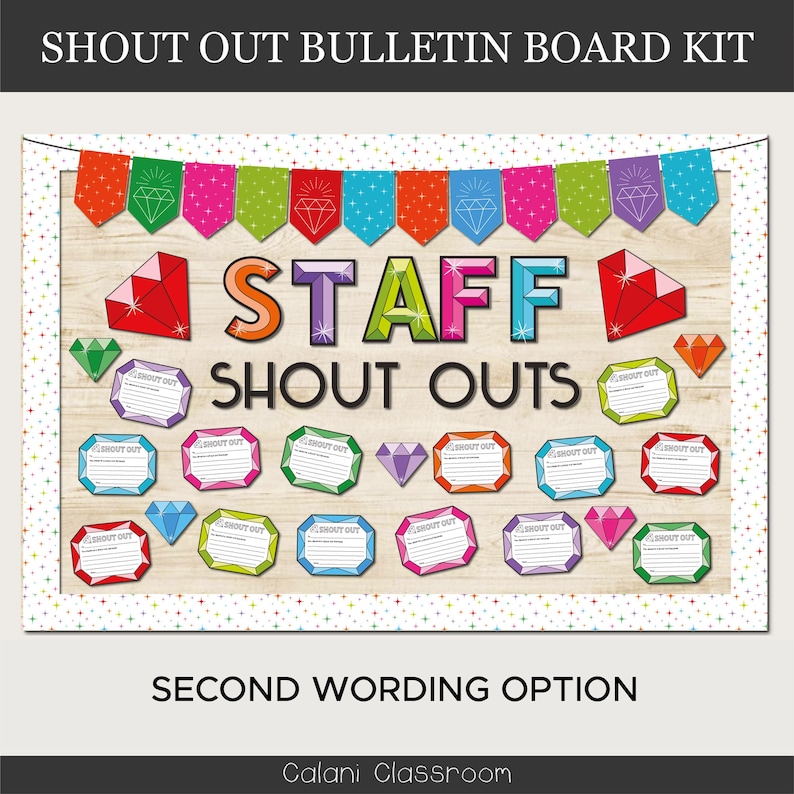 Staff Shout Out Bulletin Board Kit in Shiny Gemstones Theme (digital ...