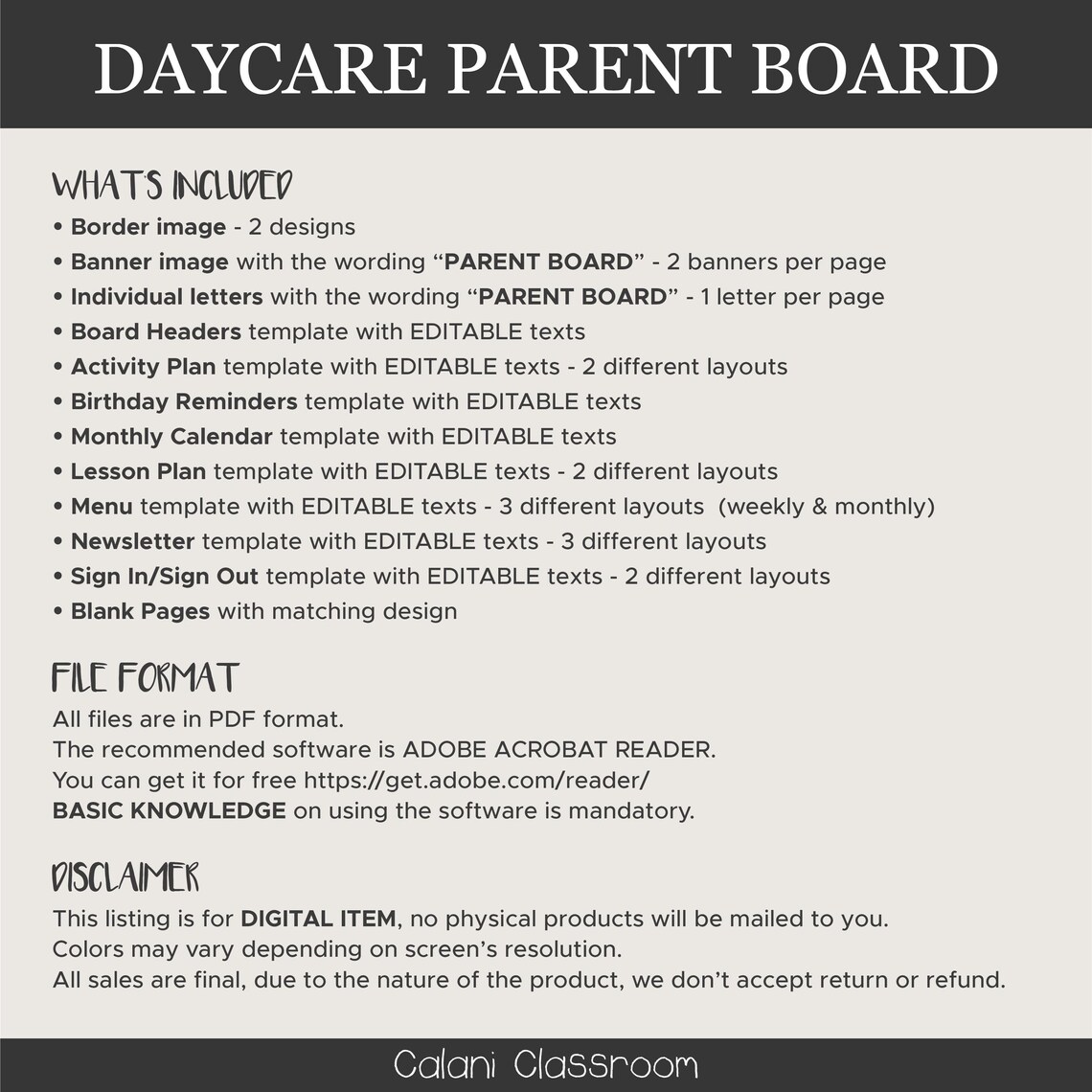 Daycare Parent Info Board – Printable Childcare Bulletin Board in Earth ...