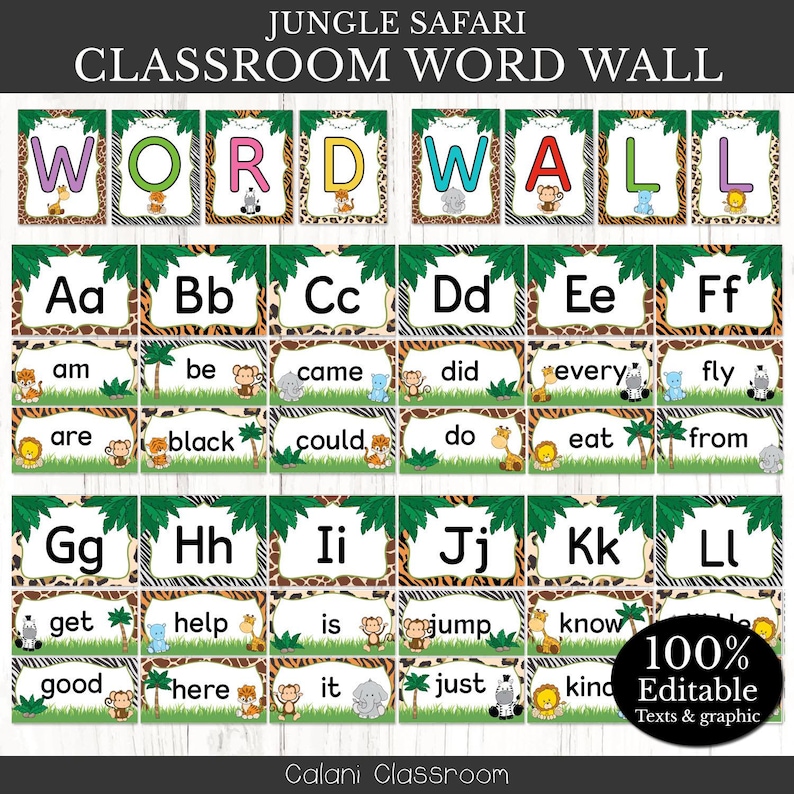 Word Wall Classroom Decor, Jungle Safari Classroom Theme, Editable ...