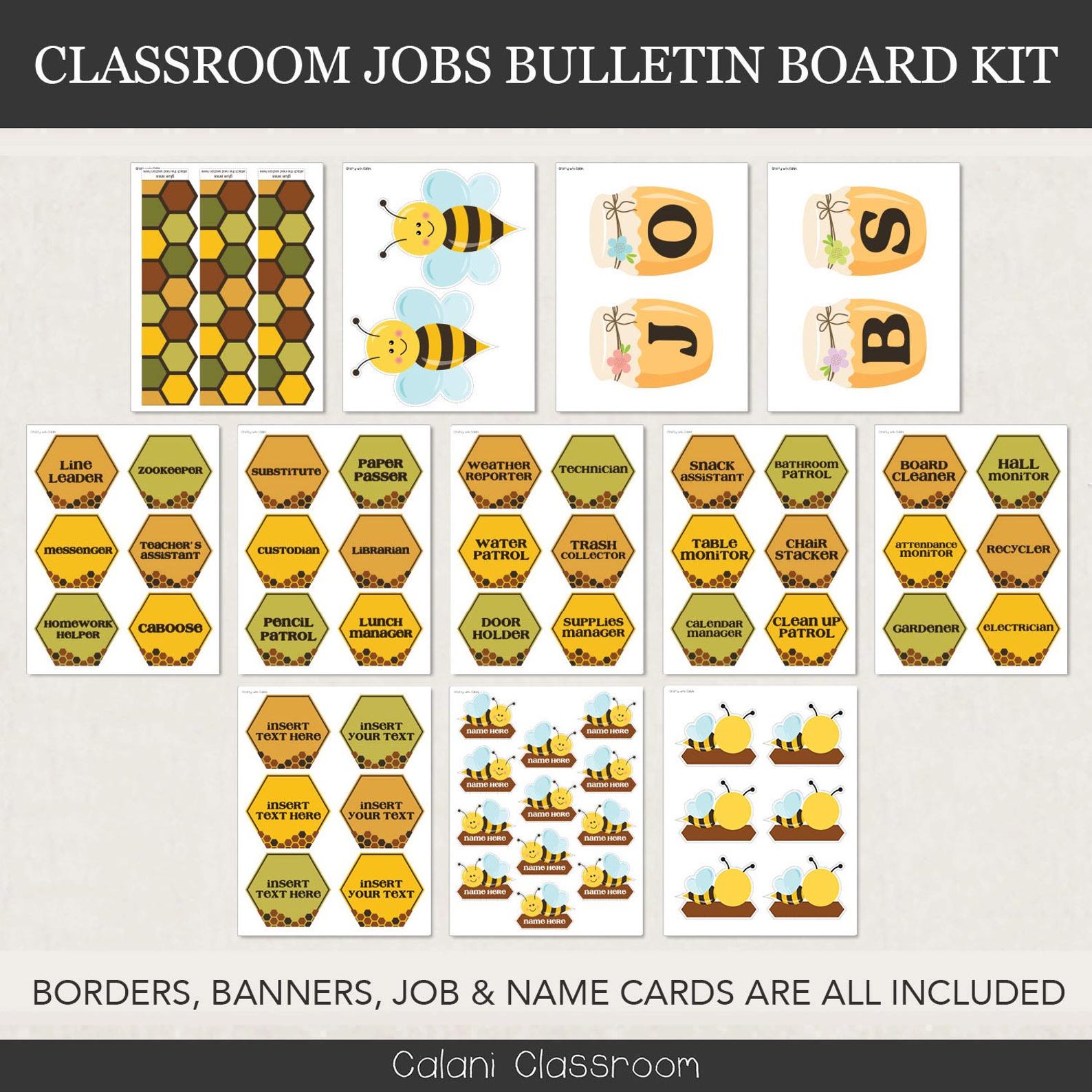 Bee Classroom Jobs Display, Classroom Job Chart, Bee Job Cards ...