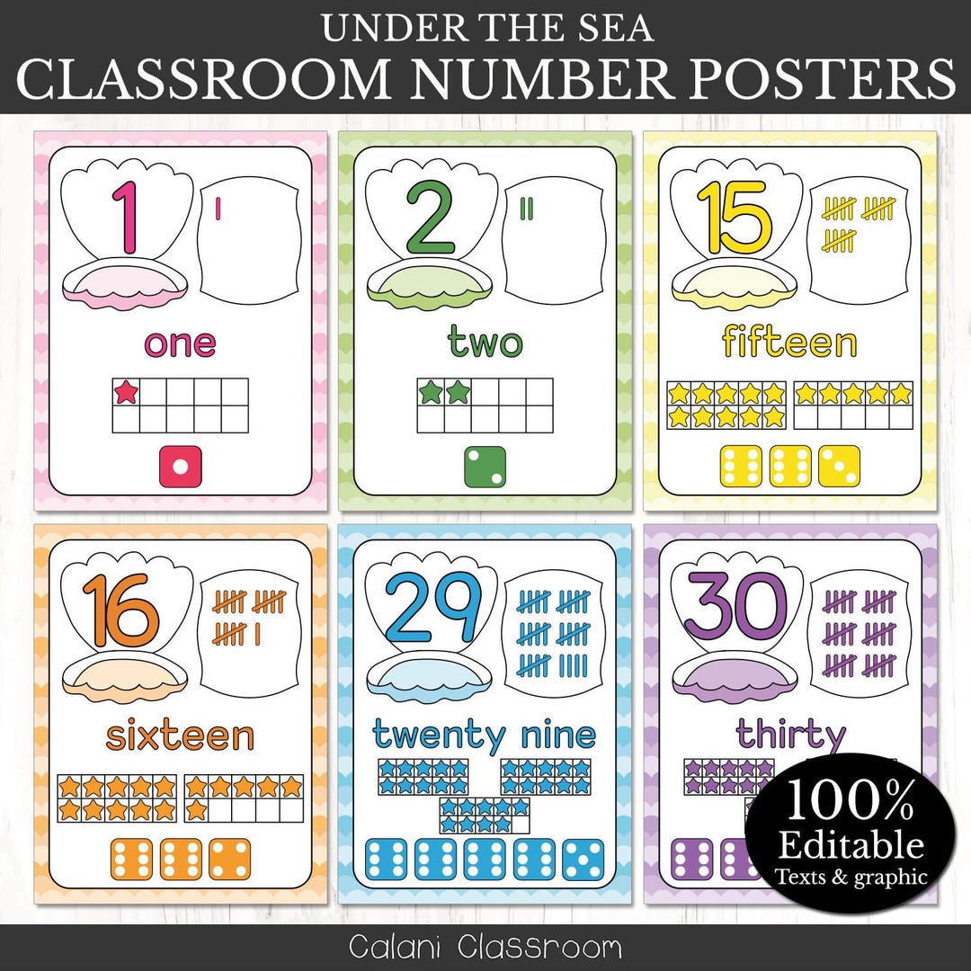 Number Classroom Poster, Under the Sea Classroom Theme, Editable Math ...