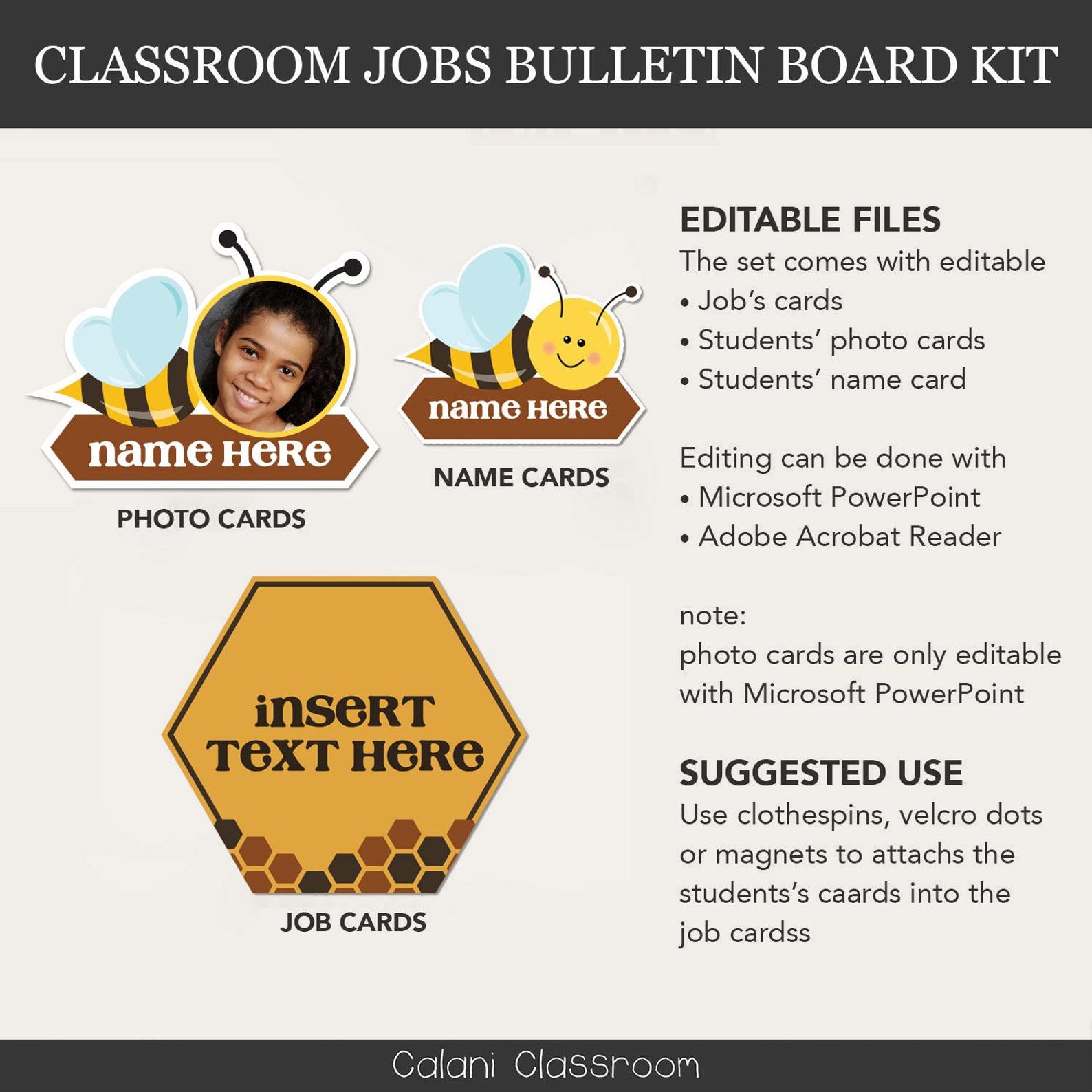 Bee Classroom Jobs Display, Classroom Job Chart, Bee Job Cards ...