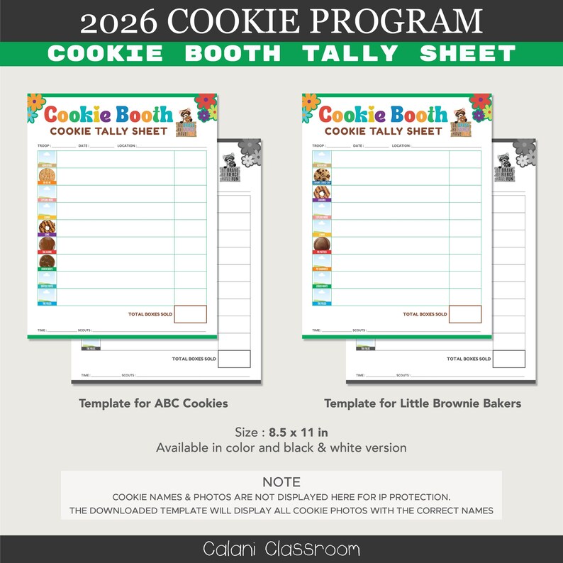 2026 Cookie Booth Tally Sheet, DIY Editable Cookie Marketing Kit for ...
