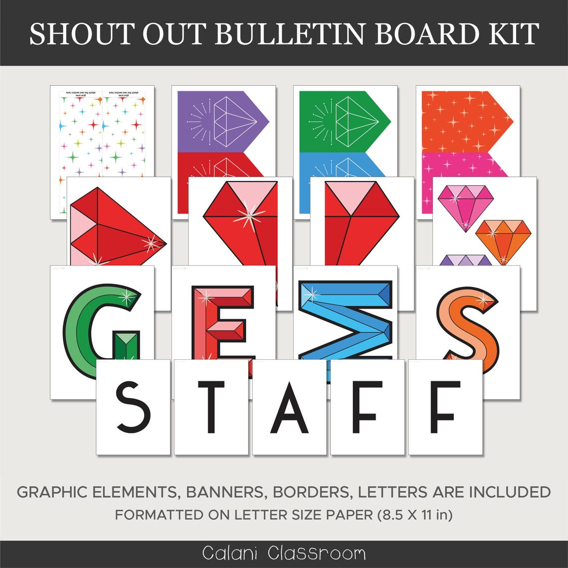 Staff Shout Out Bulletin Board Kit in Shiny Gemstones Theme (digital ...