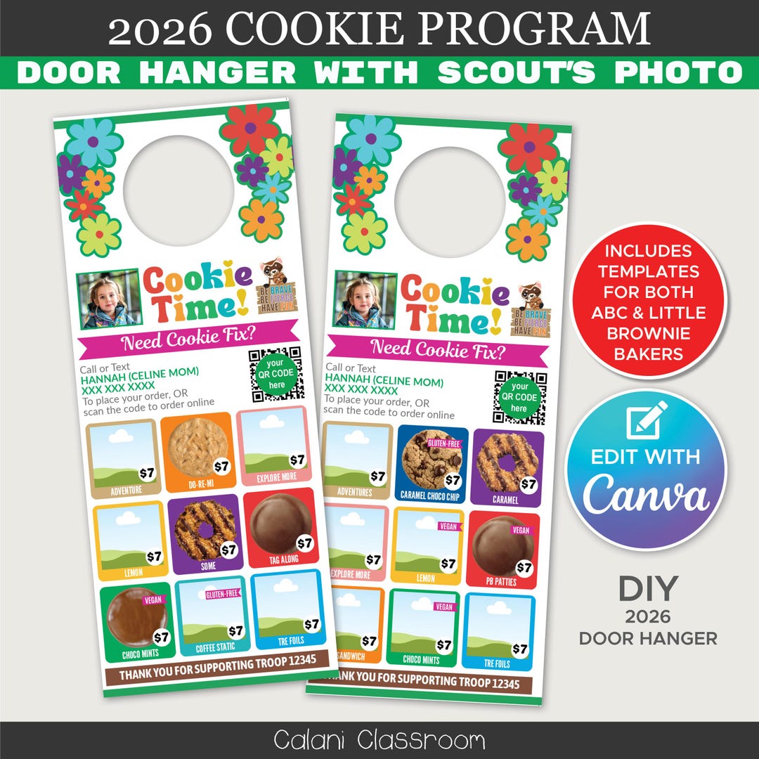 2026 Scout Cookie Door Hanger, DIY Editable Cookie Marketing Kit ...