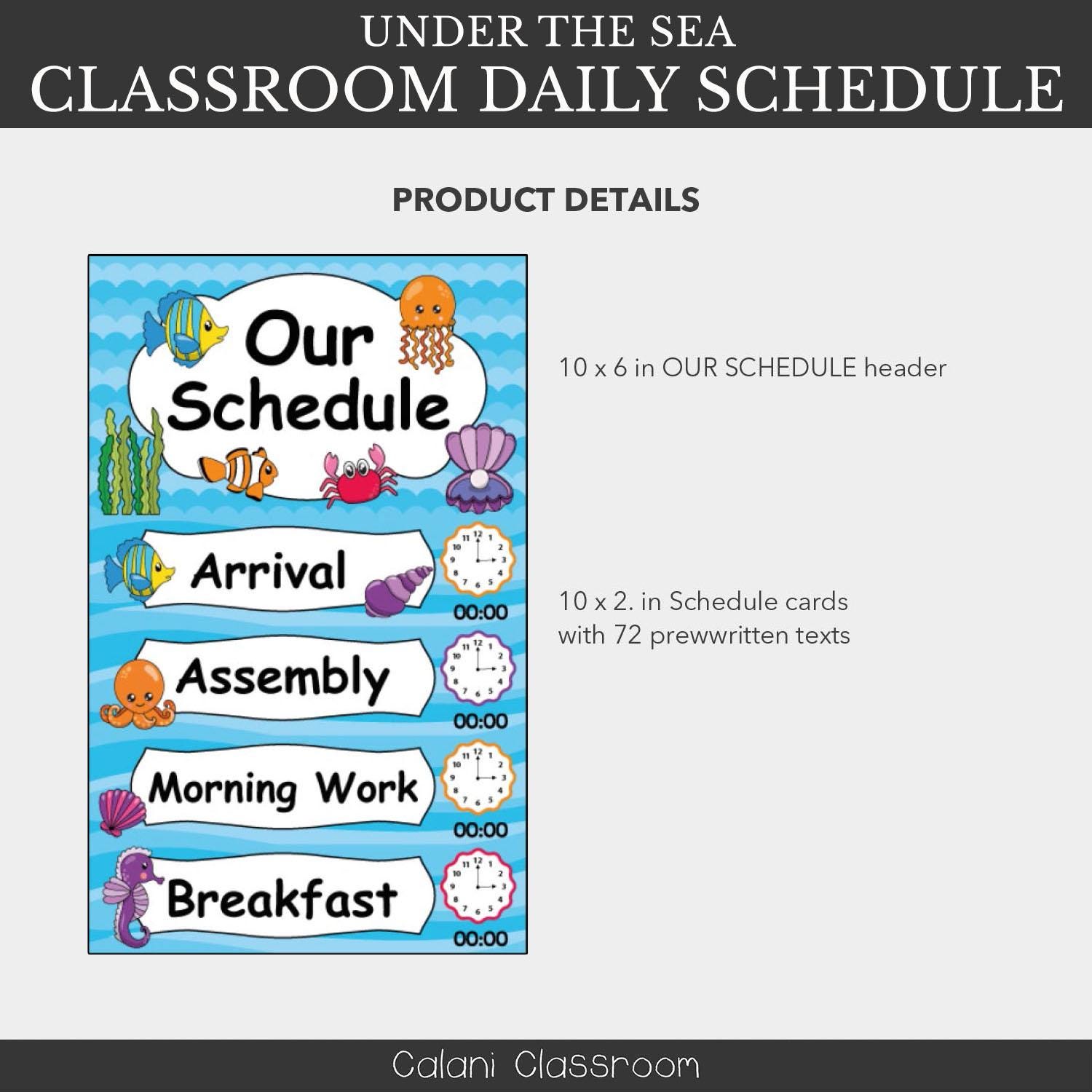 Classroom Schedule Cards With Clock, Ocean Classroom Theme, Editable ...