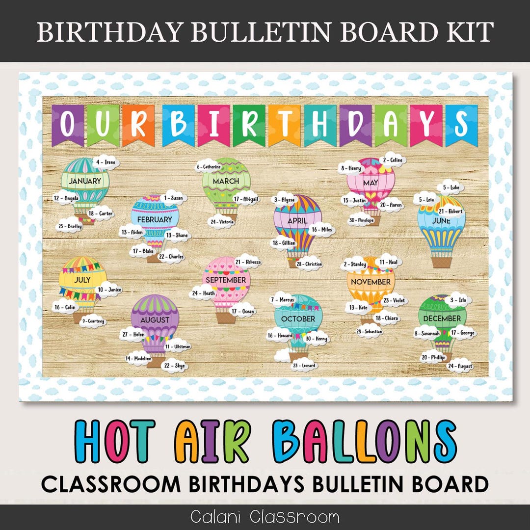 Birthday Board Classroom Decor, Hot Air Balloons Classroom, Editable ...