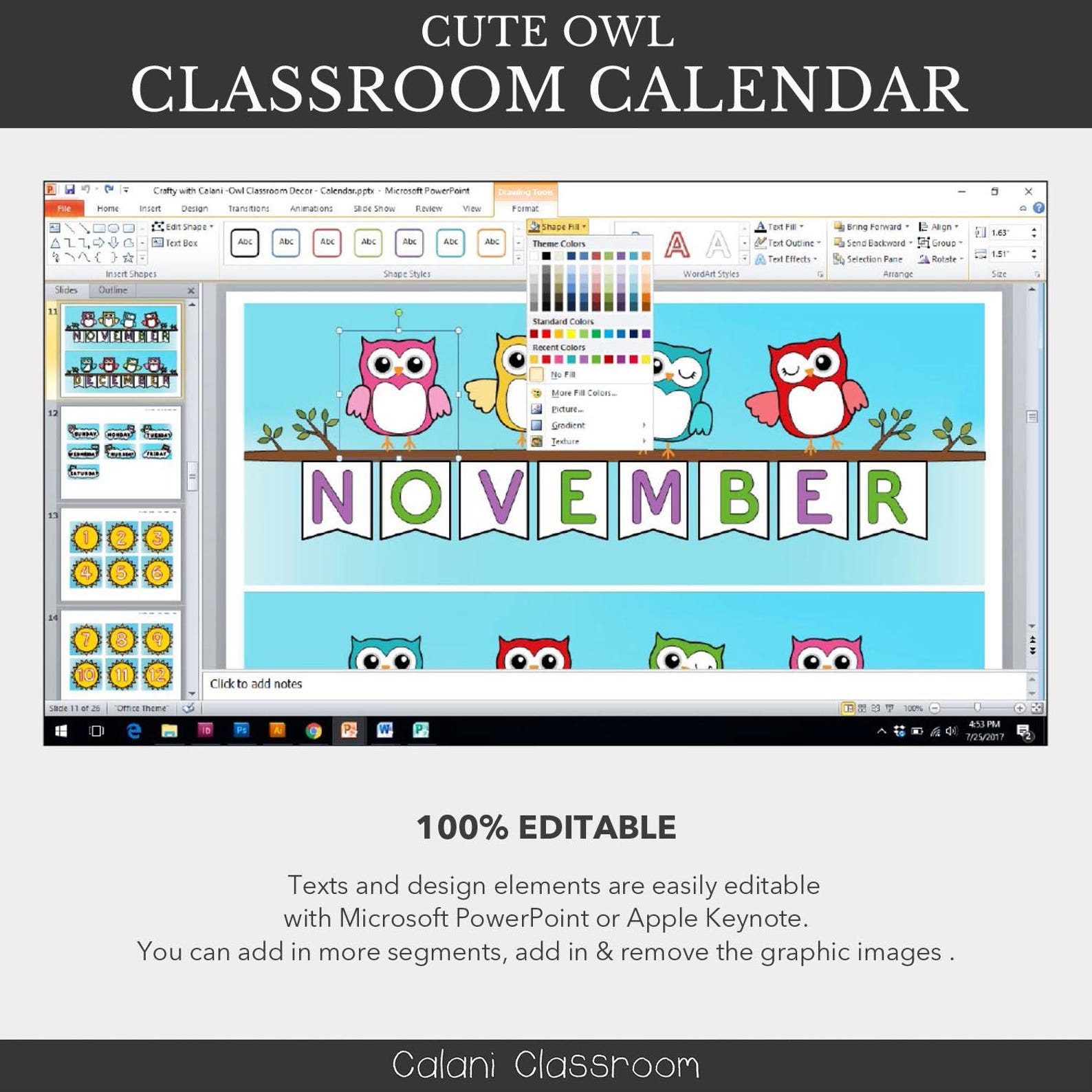 Calendar Classroom Decoration, Cute Owl Classroom Theme, Editable ...