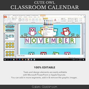 Calendar Classroom Decoration, Cute Owl Classroom Theme, Editable ...