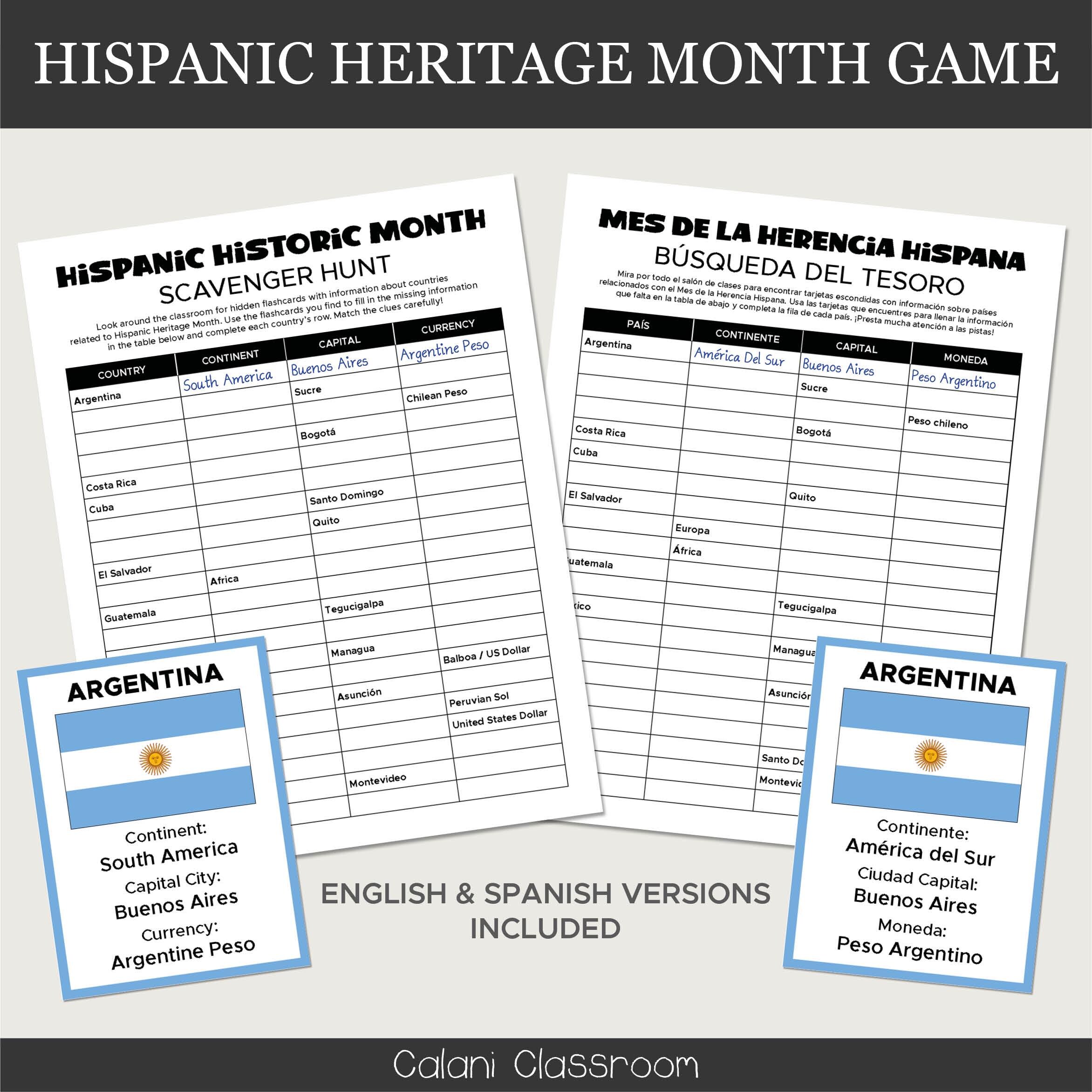 Hispanic Heritage Month Scavenger Hunt, Hispanic Month Activity ...