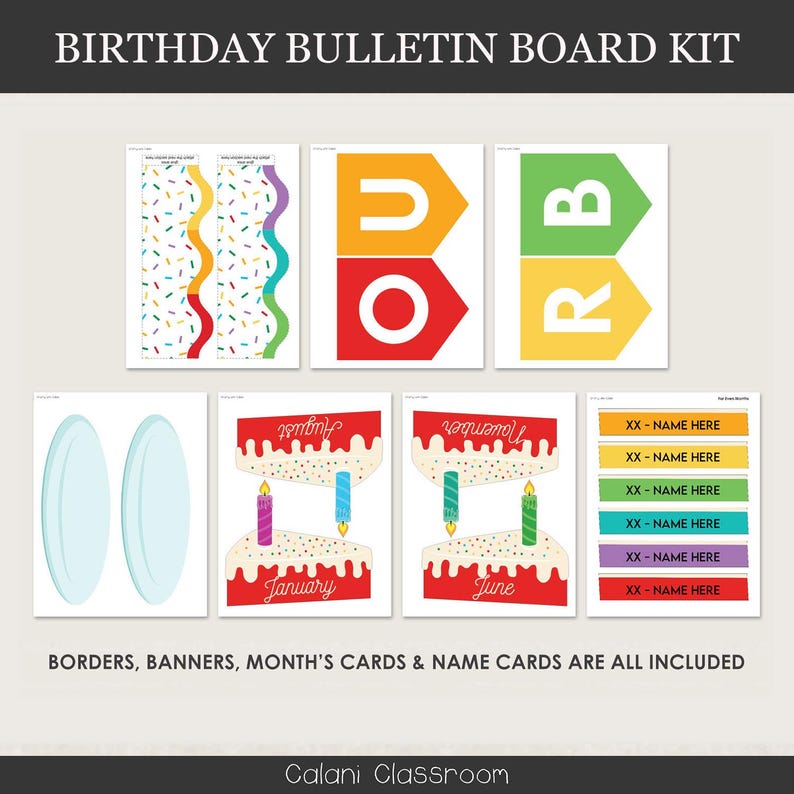 Birthday Bulletin Board for Classroom Decor in Rainbow Cake Theme ...