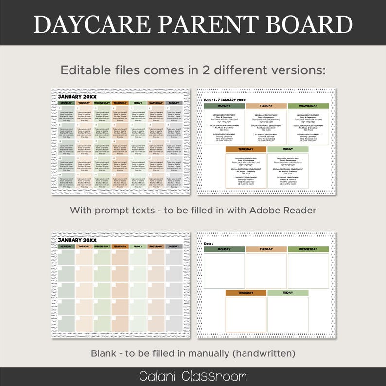 Daycare Parent Info Board – Printable Childcare Bulletin Board in Earth ...