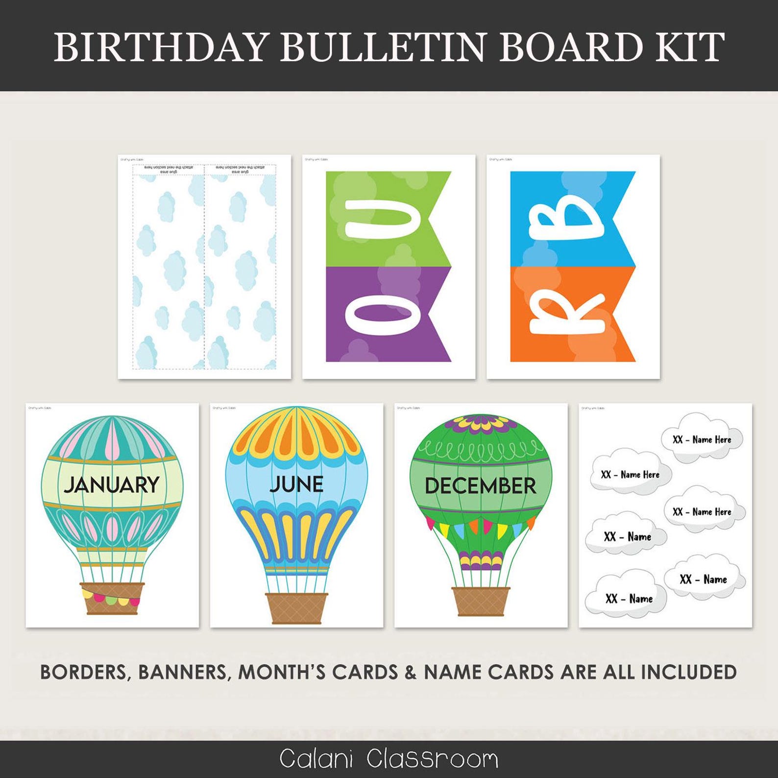 Birthday Board Classroom Decor, Hot Air Balloons Classroom, Editable ...