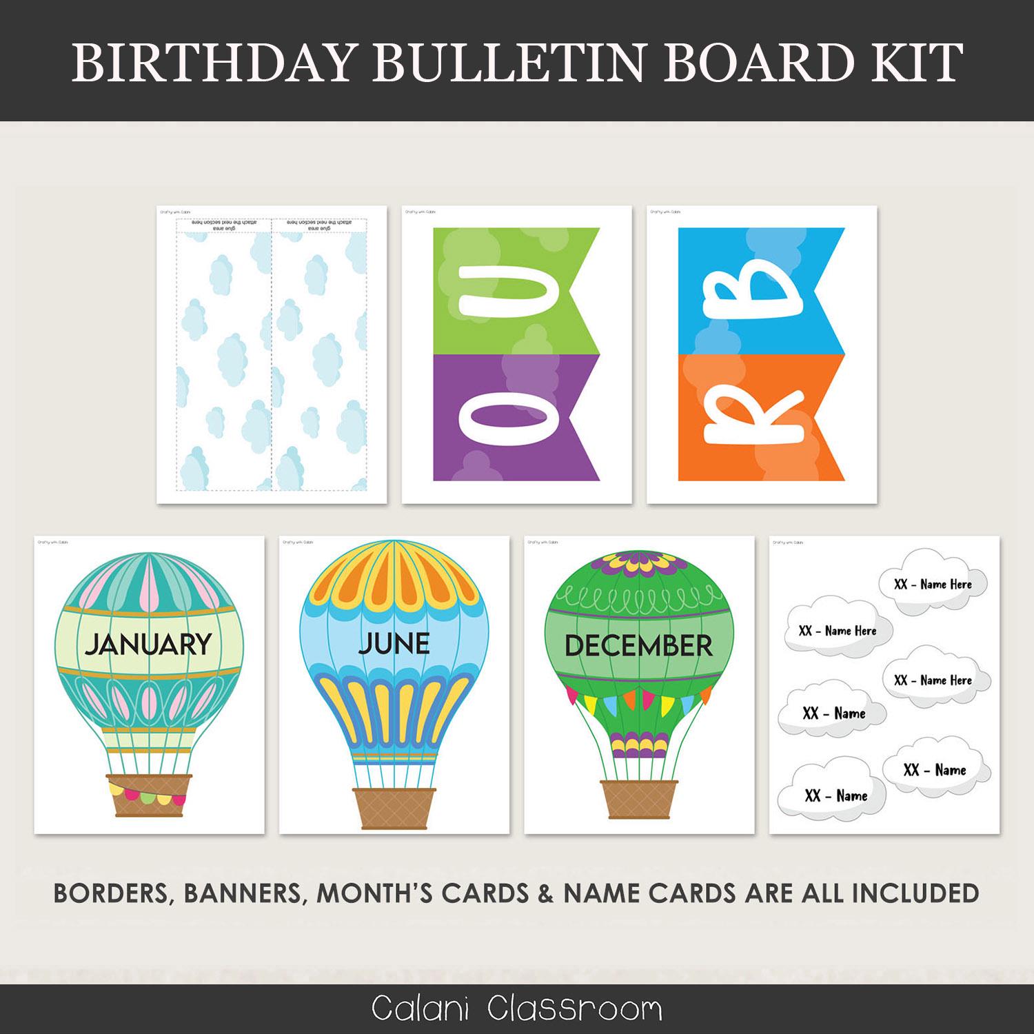 Birthday Board Classroom Decor, Hot Air Balloons Classroom, Editable ...