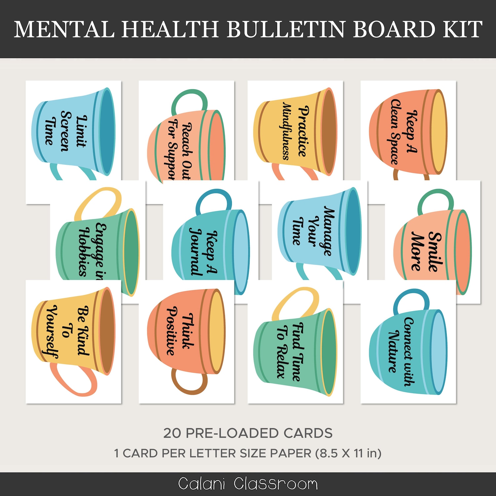 Mental Health Bulletin Board Kit, Mental Wellness Habits, Classroom ...