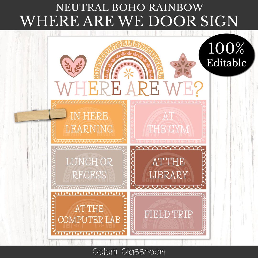 Classroom Door Sign, Boho Rainbow Classroom, Where Are We Door Sign ...