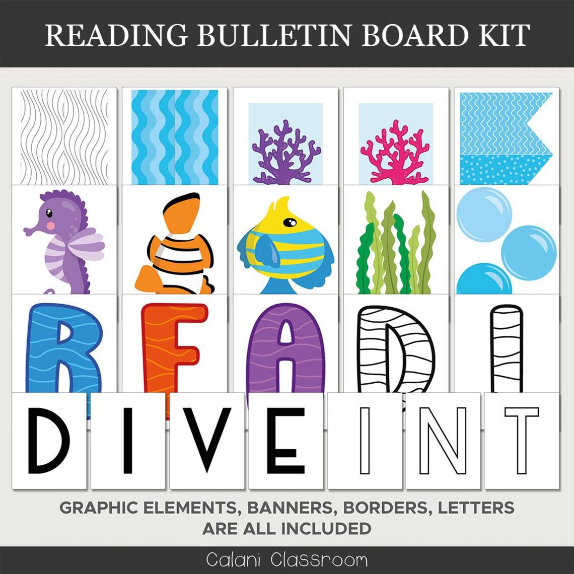 Reading Bulletin Board Kit, Classroom Bulletin Board, Dive Into Reading ...