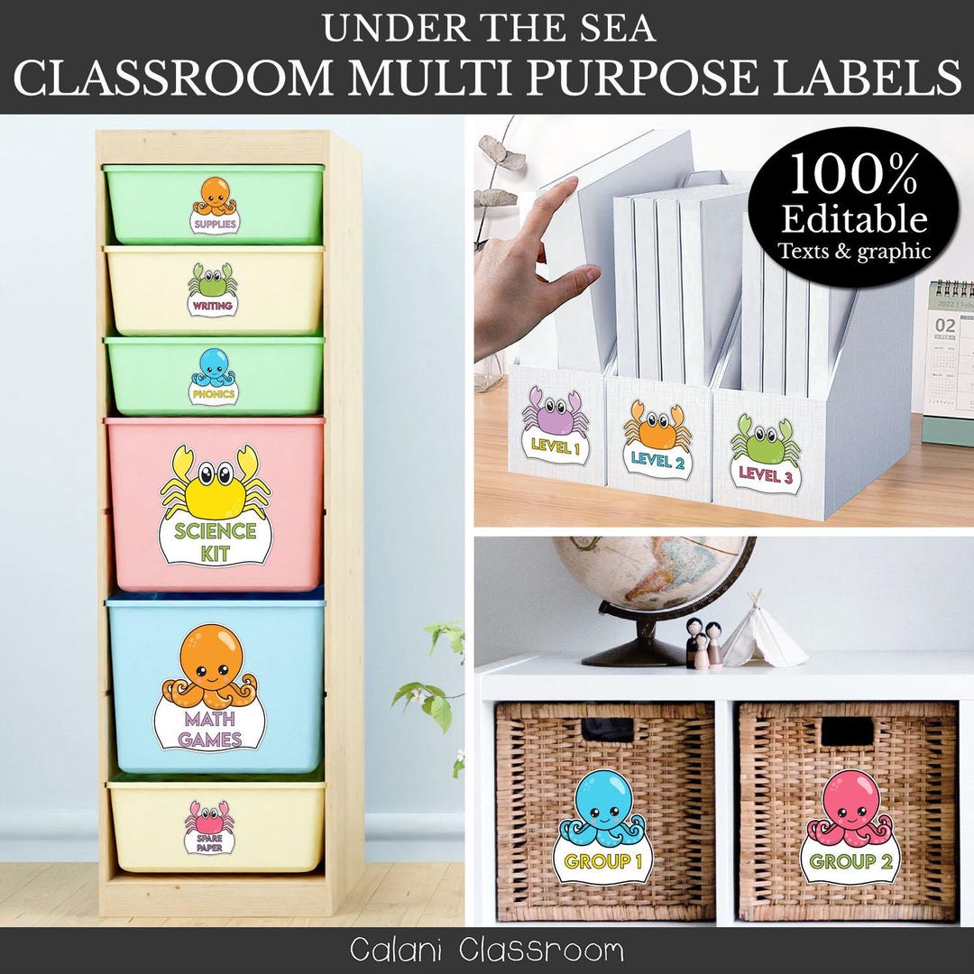 Classroom Supply Label, Ocean Classroom Theme, Ocean Editable Classroom ...