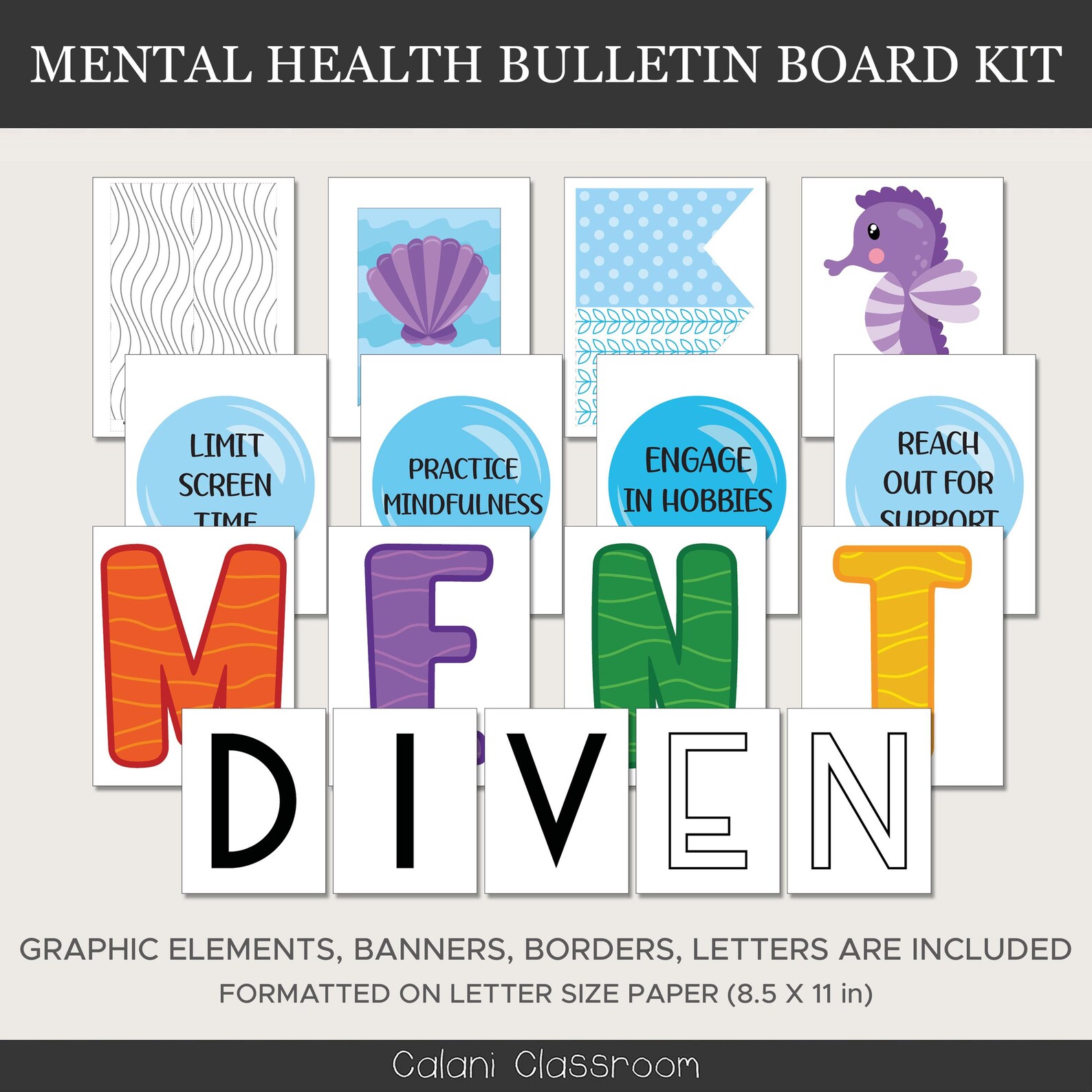 Mental Health Bulletin Board Kit, Mental Wellness Habits, Classroom ...