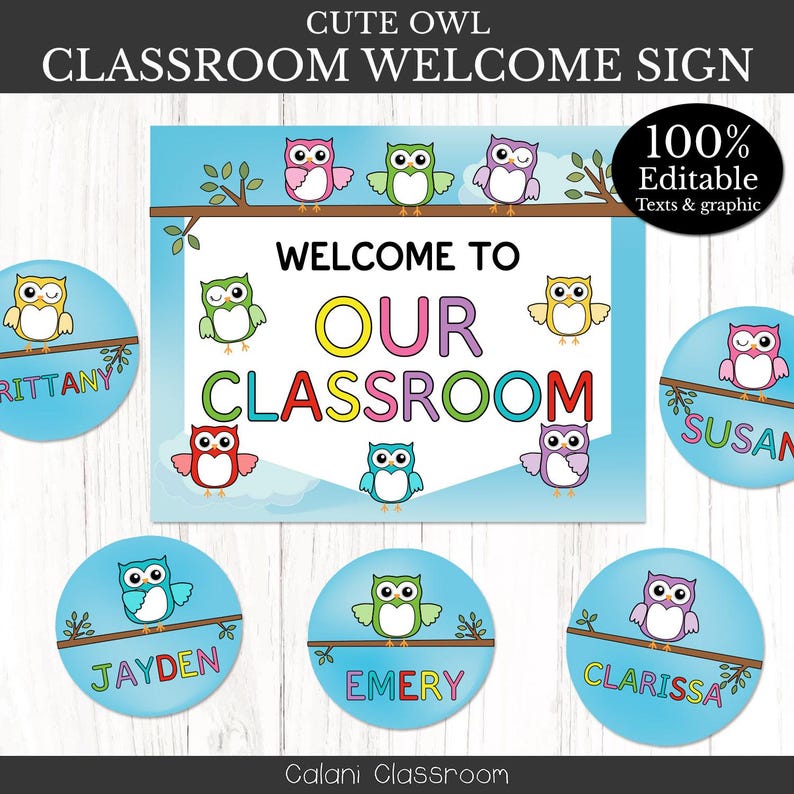 Classroom Welcome Sign, Cute Owl Classroom Door Sign, Welcome to Our ...