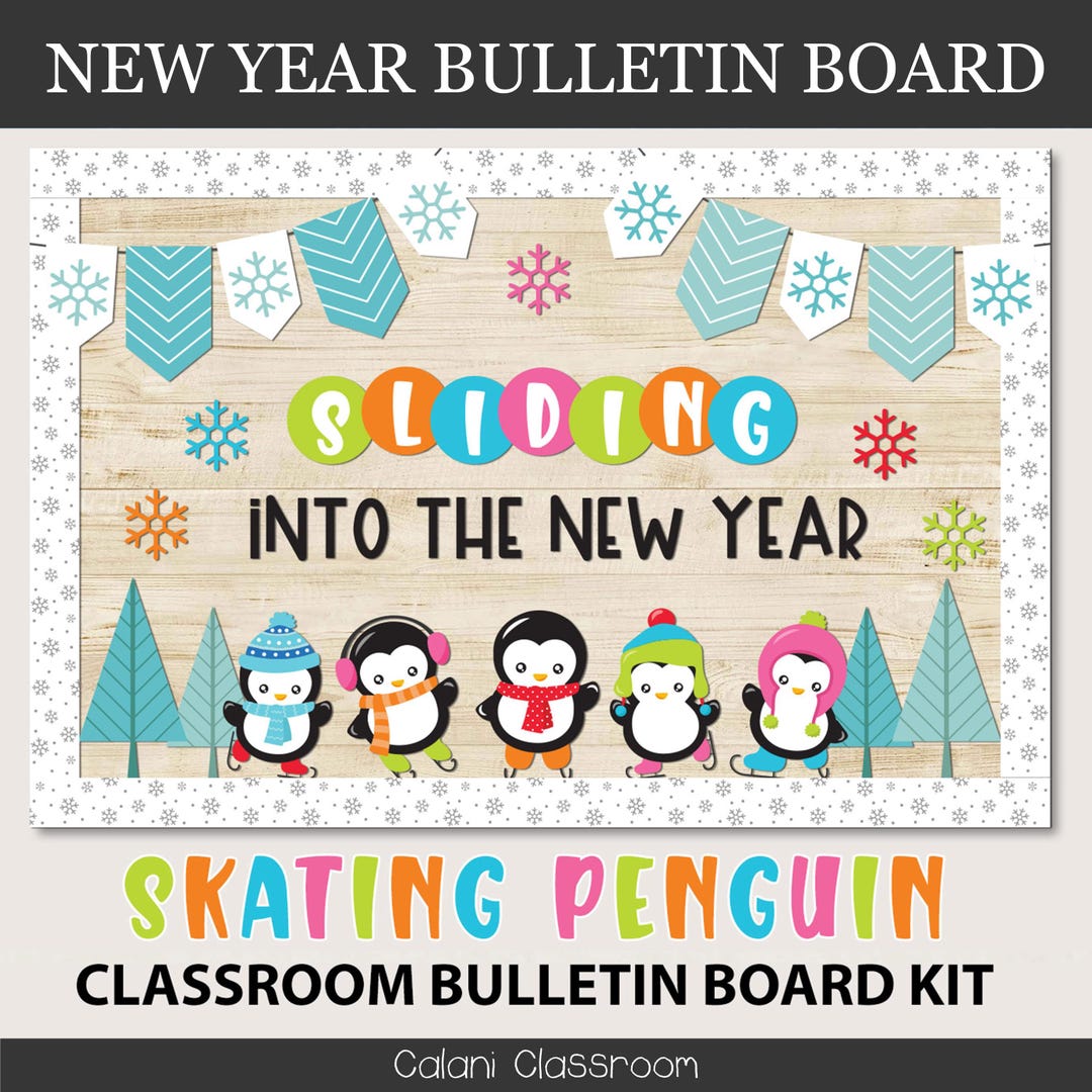 New Year Bulletin Board Kit in Skating Penguins Theme (digital Download ...